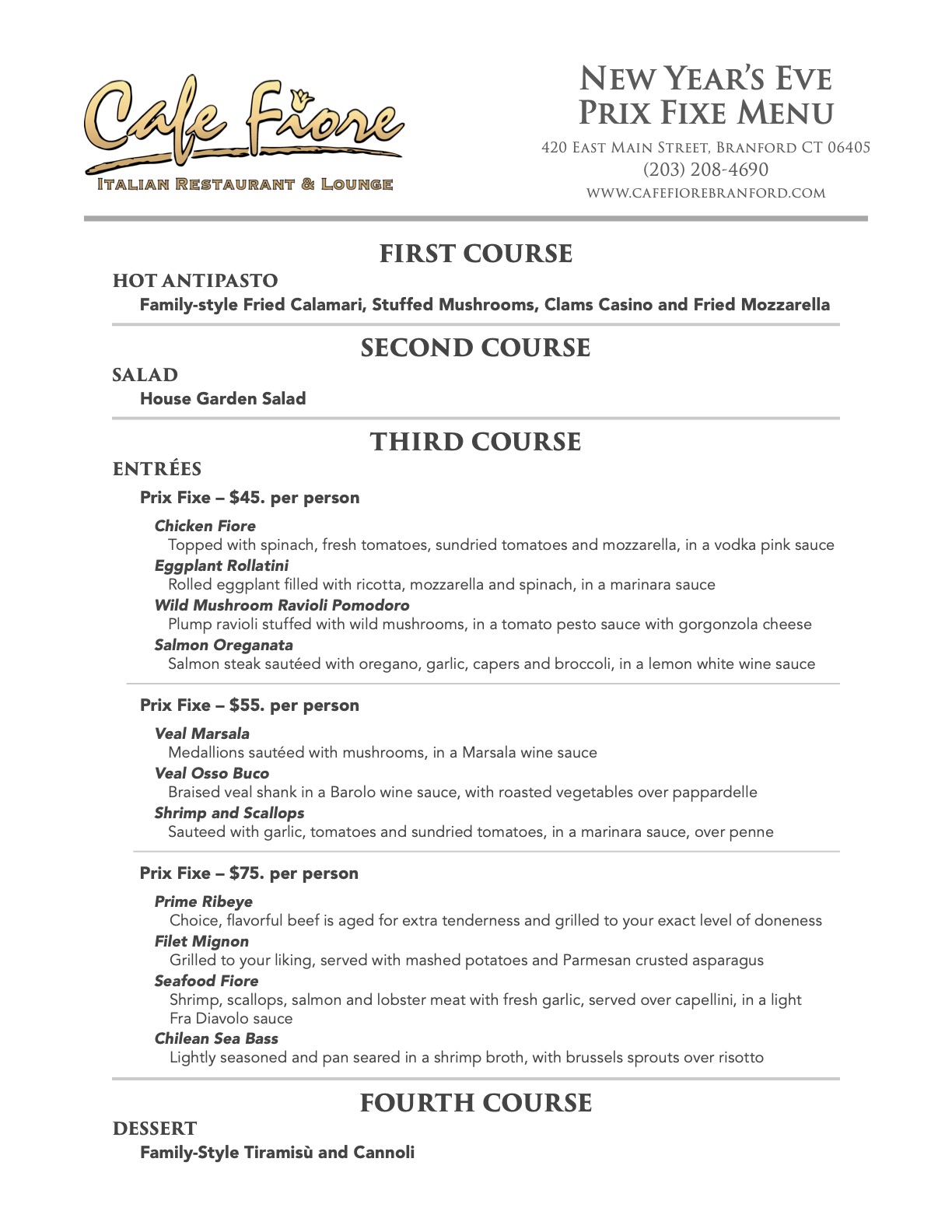 Menu - Cafe Fiore Restaurant - Branford