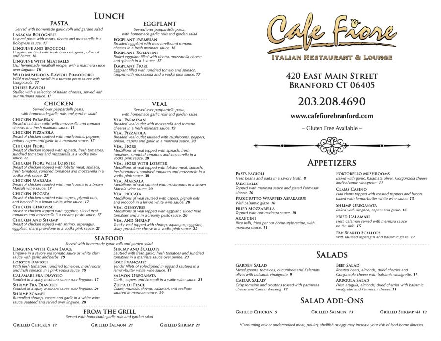 Menu - Cafe Fiore Restaurant - Branford
