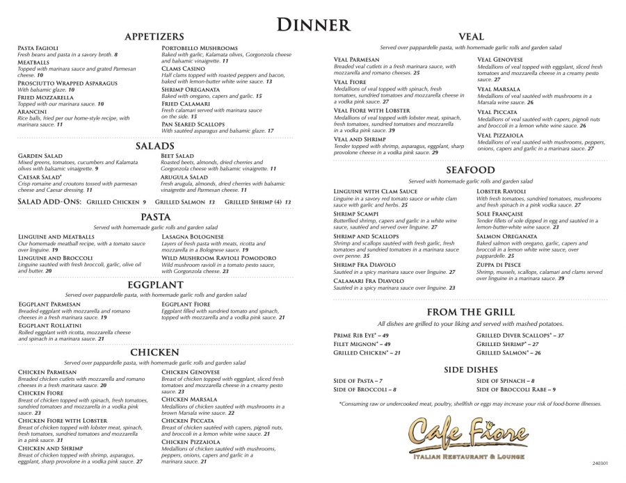 Menu - Cafe Fiore Restaurant - Branford